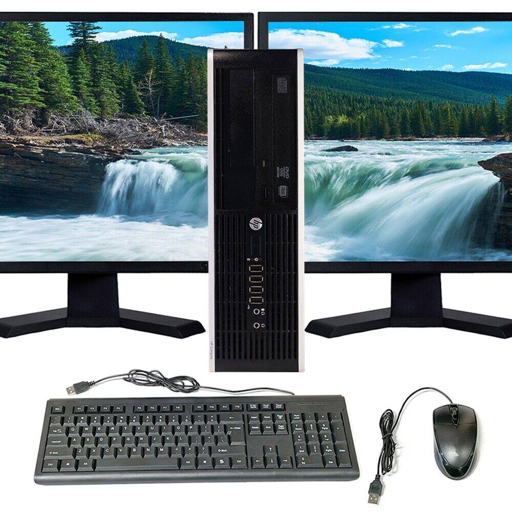HP Desktop i3 Computer SFF PC 8GB RAM 500GB HD Dual 19in LCD Windows 10 ...